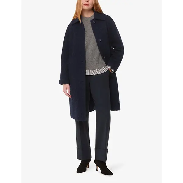 Whistles Romy Collared Boucle Wool-blend Coat - Navy