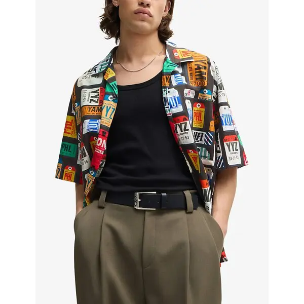Hugo Logo-print Short-sleeve Cotton Shirt
