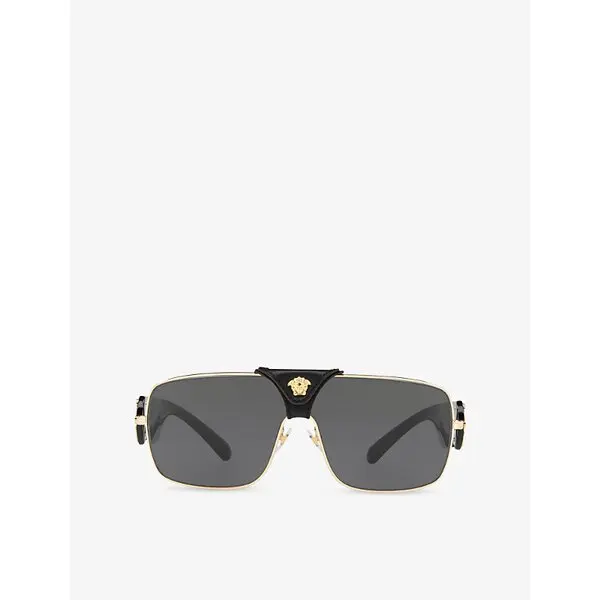 Versace Ve2207q Aviator-frame Glass And Metal Sunglasses - Gold