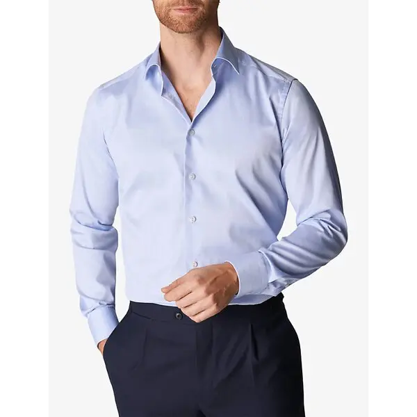 Eton Cutaway-collar Single-cuff Slim-fit Cotton-twill Shirt - Light Blue