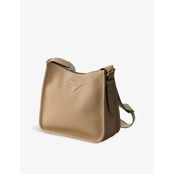 Prada Logo-plaque Medium Leather Shoulder Bag - Brown