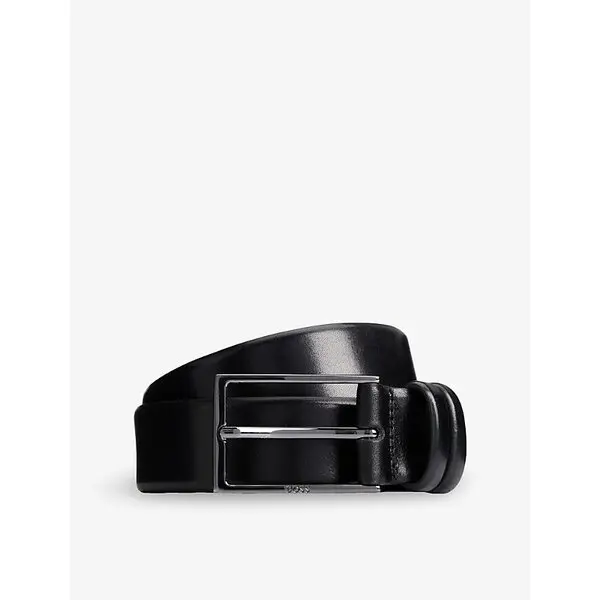 BOSS Embossed Logo Leather Belt - Black