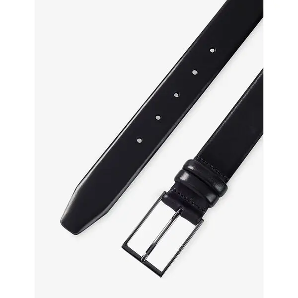 BOSS Embossed Logo Leather Belt - Black