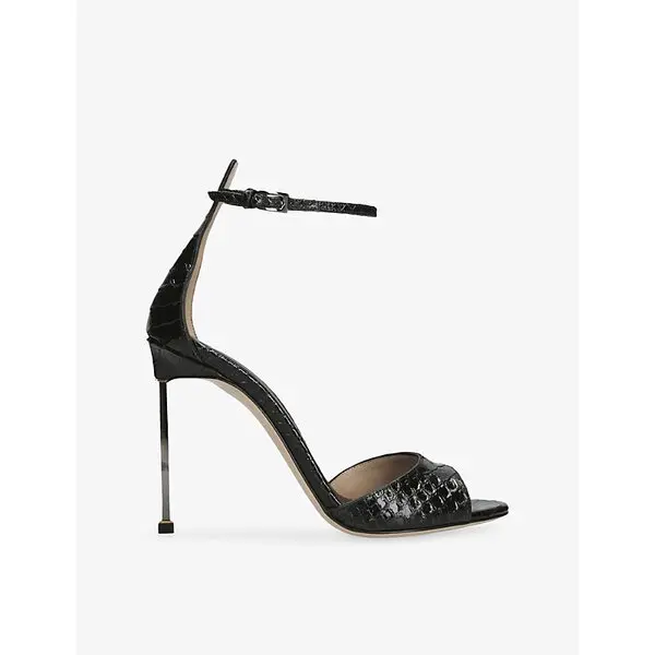 TOM FORD Embossed-leather Heeled Sandals - Black