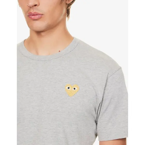 Play Comme Des Garcon Logo-embroidery Cotton-jersey T-shirt - Grey