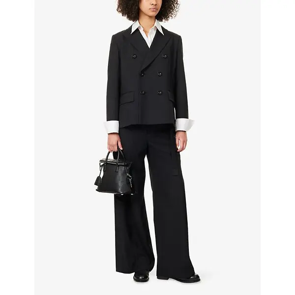 Sacai Peak Lapel Double-breasted Pleated Jacket