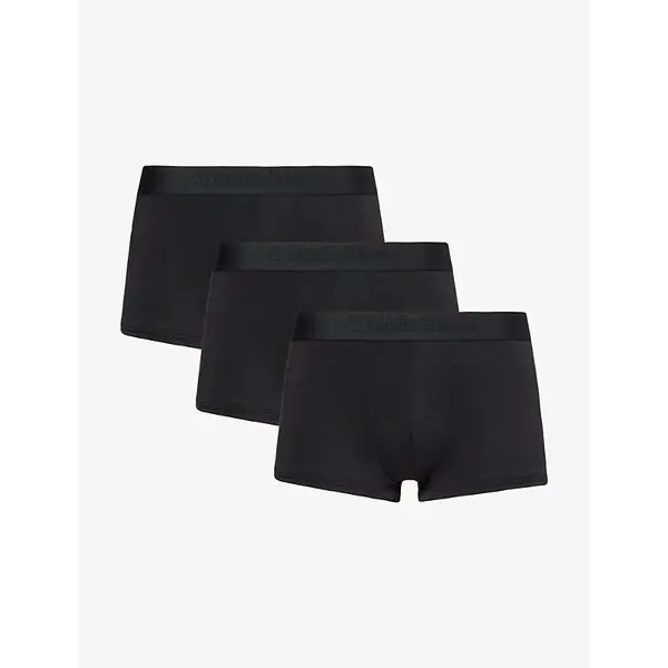 Calvin Klein Branded-waistband Low-rise Pack Of Three Stretch-jersey Trunks - Black