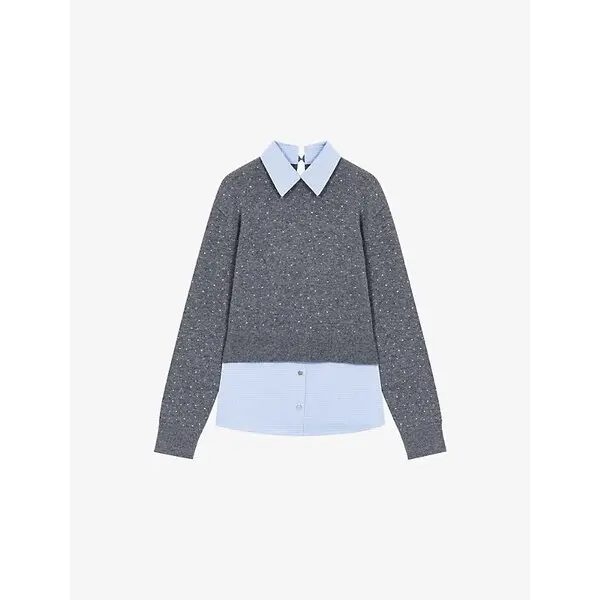 Maje Rhinestone-embellished Layered Wool Jumper