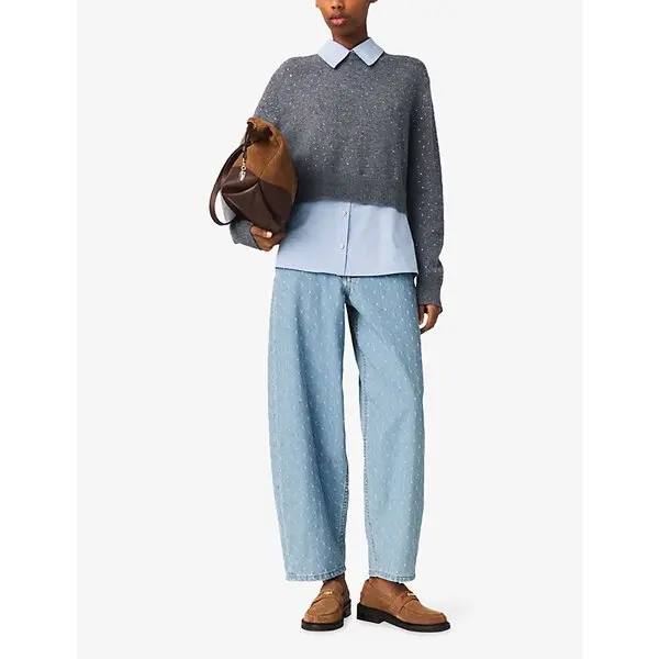 Maje Rhinestone-embellished Layered Wool Jumper