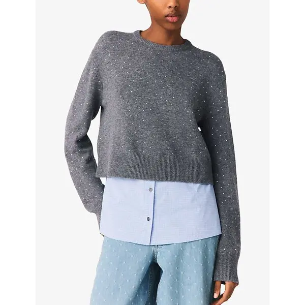 Maje Rhinestone-embellished Layered Wool Jumper