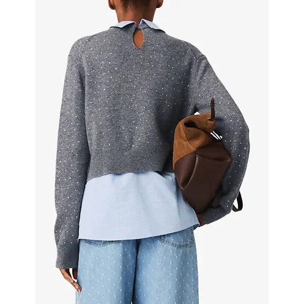 Maje Rhinestone-embellished Layered Wool Jumper