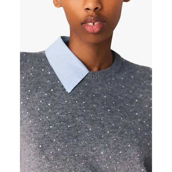 Maje Rhinestone-embellished Layered Wool Jumper