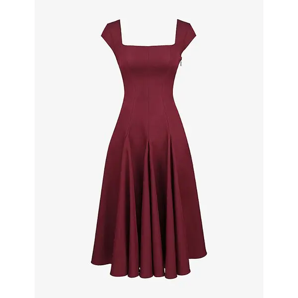 House Of Cb Raisa Lace-back Twill Midi Dress - Wine