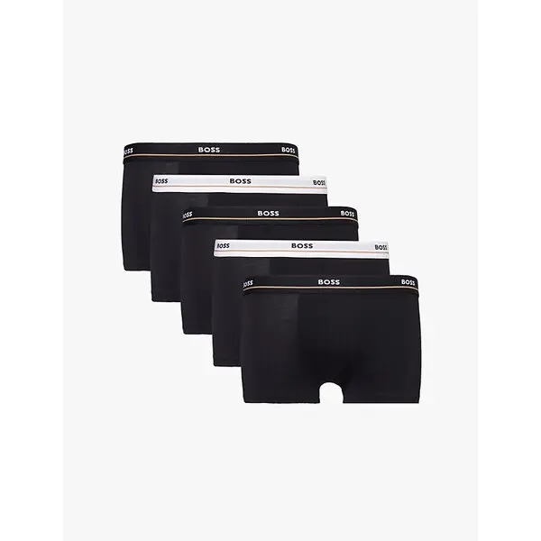 BOSS Branded Waistband Stretch-cotton Boxer Trunks - Black