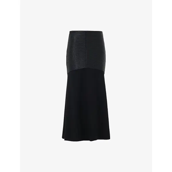 LEEM Layered Faux-leather Panel Maxi Skirt - Black