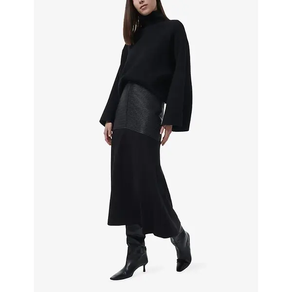 LEEM Layered Faux-leather Panel Maxi Skirt