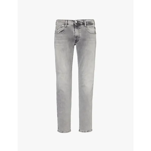 REPLAY Anbass Hyperflex Whiskering Slim-leg Regular-fit Stretch-denim Jeans - Medium Grey