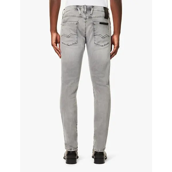 REPLAY Anbass Hyperflex Whiskering Slim-leg Regular-fit Stretch-denim Jeans - Medium Grey