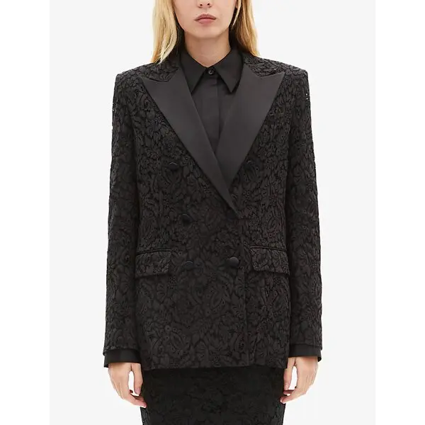The Kooples Lace Embroidered Notched Lapel Woven Blazer