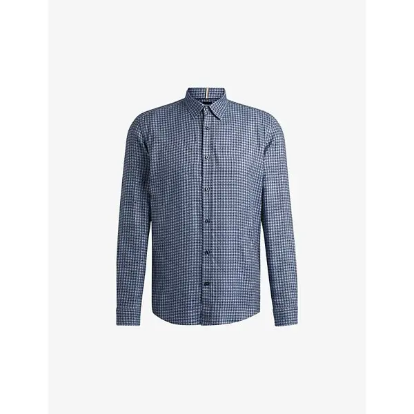 BOSS Regular-fit Geometric-print Chambray Shirt