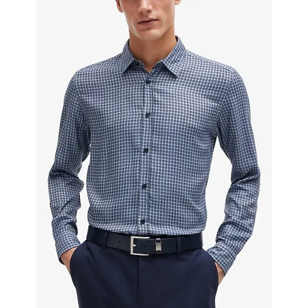 BOSS Regular-fit Geometric-print Chambray Shirt