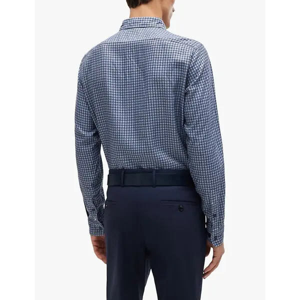 BOSS Regular-fit Geometric-print Chambray Shirt