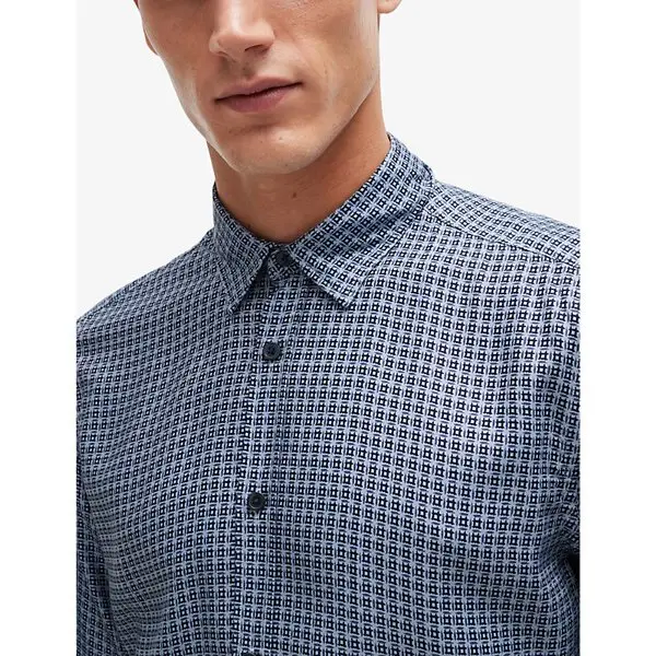 BOSS Regular-fit Geometric-print Chambray Shirt