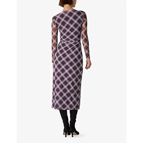 Whistles Check Mesh Midi Dress