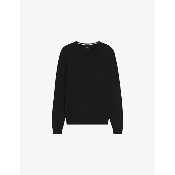 BOSS Embroidered-logo V-neck Wool Jumper