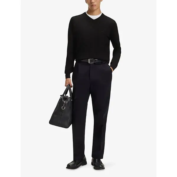 BOSS Embroidered-logo V-neck Wool Jumper