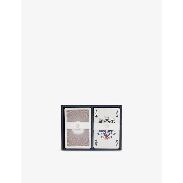 Dunhill Playing Cards With Leather Slip - Navy
