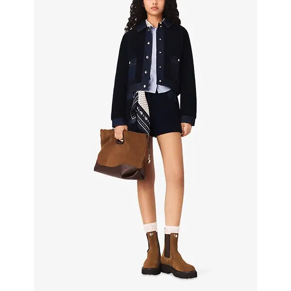 Maje Denim Trim Bouclé Woven Jacket