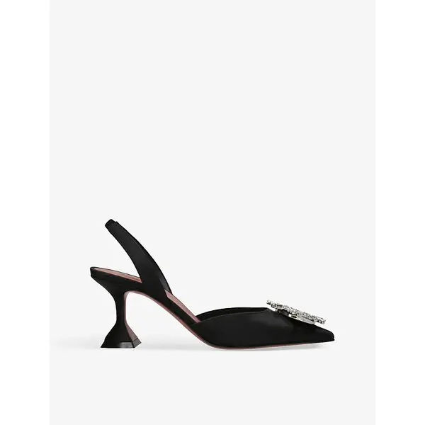 Amina Muaddi Begum Crystal-embellished Slingback Satin Courts - Black