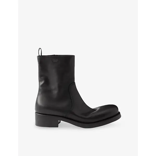Prada Round-toe Leather Mid-calf Boots - Black