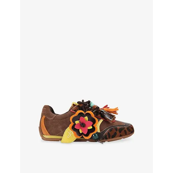 Kurt Geiger Lennon Embellished Suede Trainers - Brown/oth
