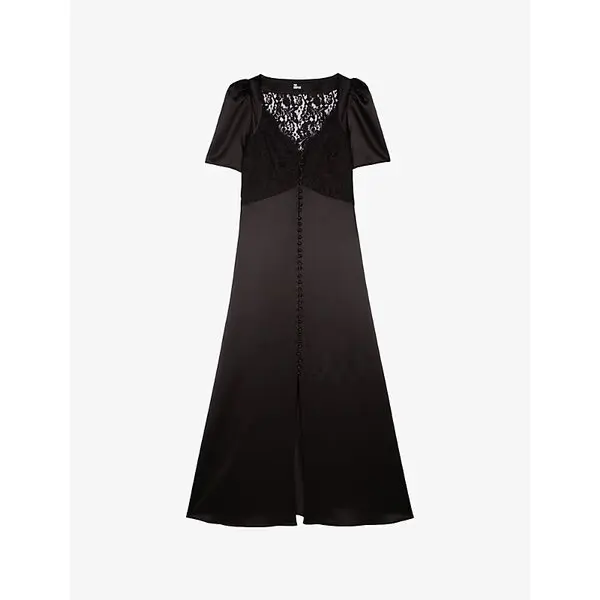 The Kooples Lace-embroidered Silk Maxi Dress - Black
