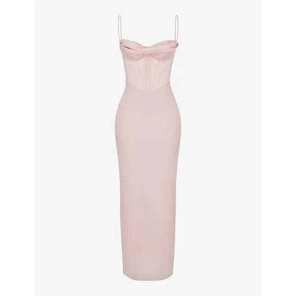 House Of Cb Corset Satin Maxi Dress - Blush