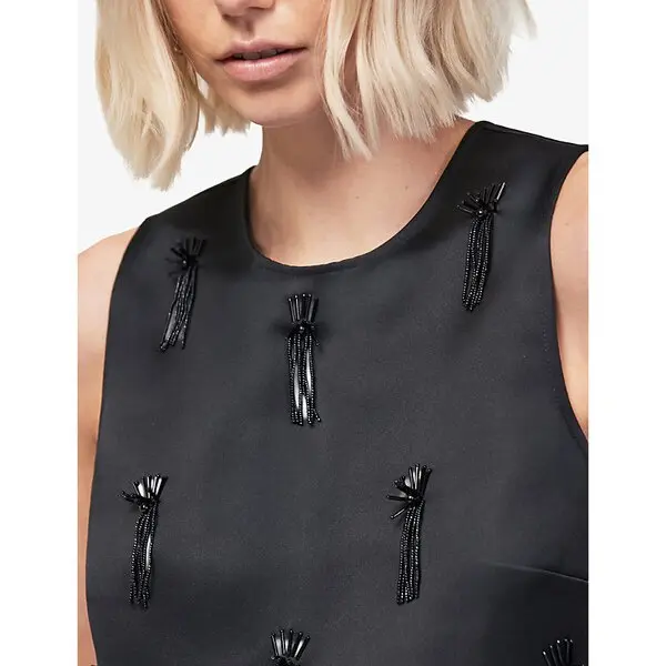 RO&ZO Sleeveless Bead-embroidered Woven Shell Top