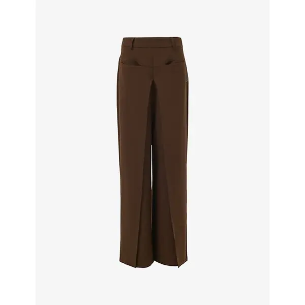 LEEM Drape-panel Wide-leg Woven Trousers - Brown