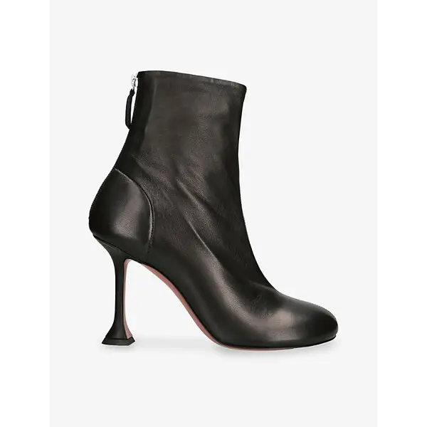 Amina Muaddi Iris 95 Leather Heeled Ankle Boots - Black