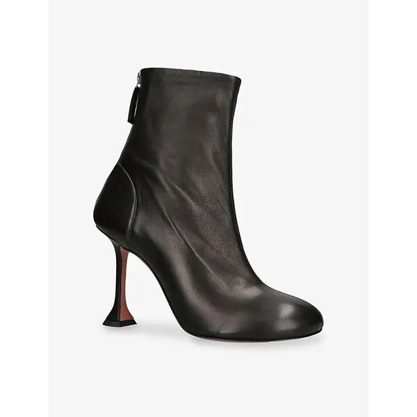Amina Muaddi Iris 95 Leather Heeled Ankle Boots - Black