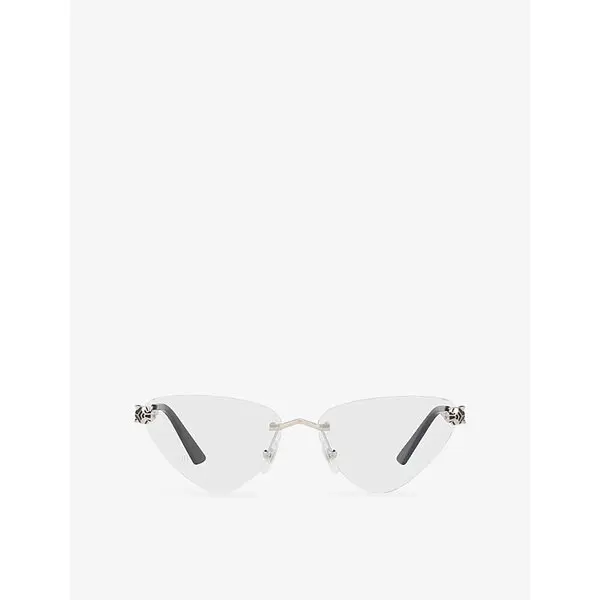 Cartier Cat Eye Frame Metal Optical Glasses - Silver