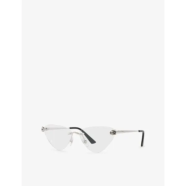 Cartier Cat Eye Frame Metal Optical Glasses - Silver