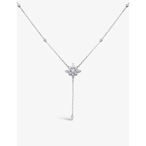 CARAT* LONDON Camelia Flower Pendant Necklace In Sterling With Cubic Zirconia - Silver