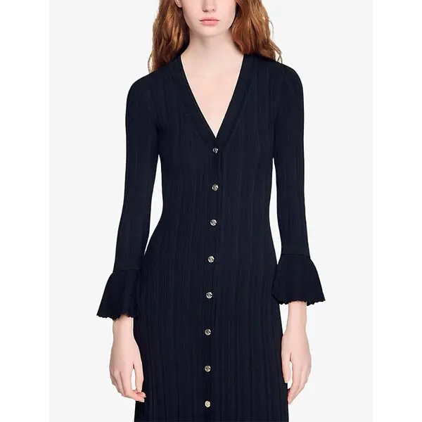 Sandro Ruffle-trim Knitted Maxi Dress