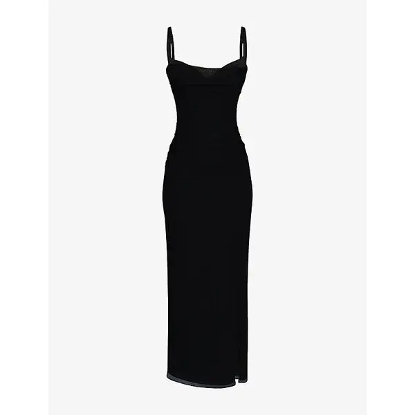 House Of Cb Lini Corset Bodice Stretch-mesh Maxi Dress - Black