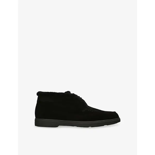 Santoni Suede Ankle Boots With Shearling Lining - Black