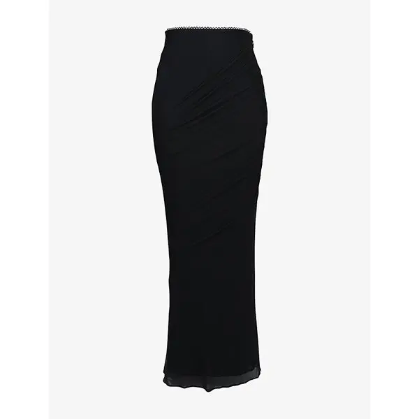 House Of Cb Cassidy Fluted-hem Mesh Maxi Skirt - Black