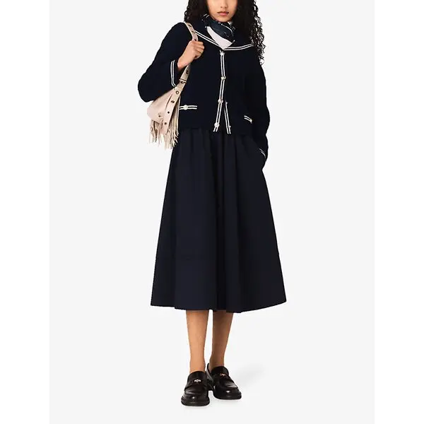 Maje Pleated Wool-blend Midi Skirt