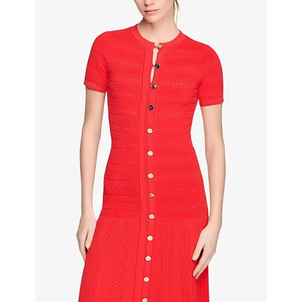 Sandro Short-sleeved Button-up Knitted Maxi Dress - Red